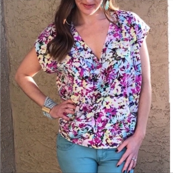 CAbi | Tops | Cabi Floral Eden Faux Wrap Top 521 Size Medium | Poshmark
